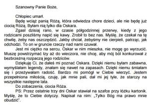 Oskar i pani Róża – streszczenie – Język polski