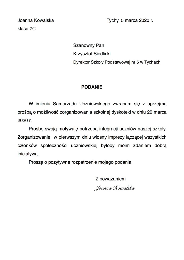 Podanie – Język polski